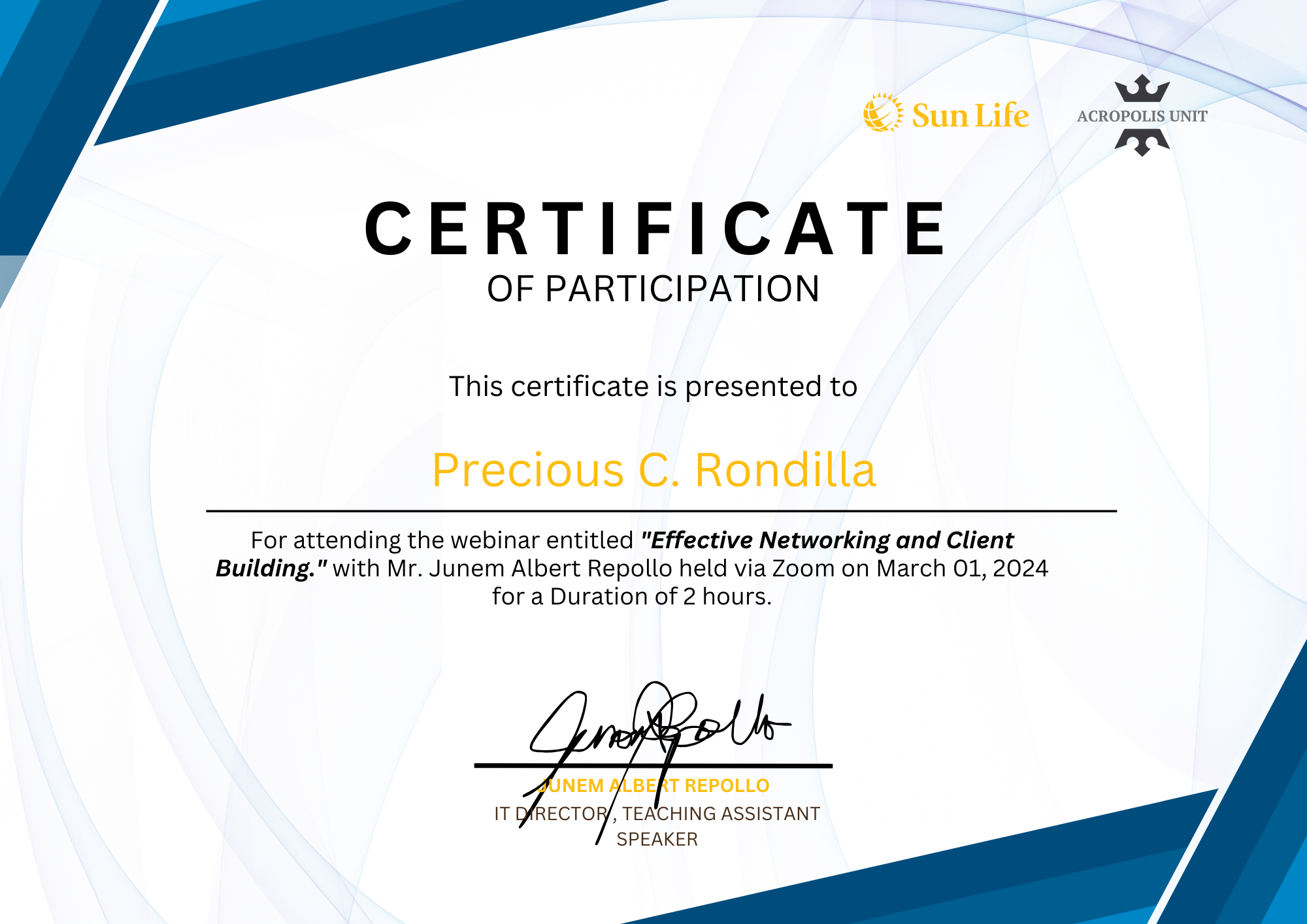 Precious Rondilla - Student Developer